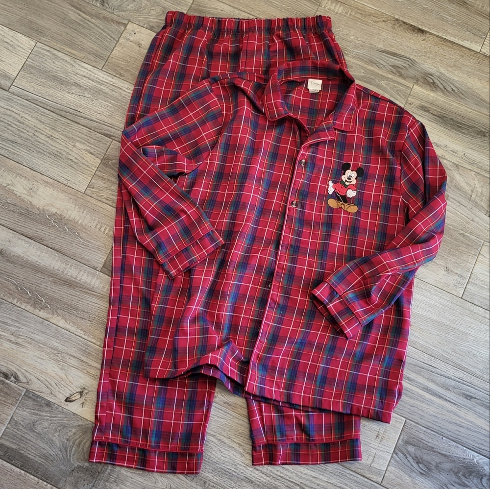 Disney Mickey Mouse Embroidered Plaid Pajamas Size L - Gem
